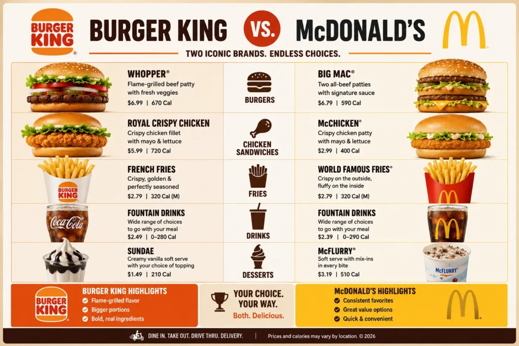 Burger King vs McDonalds 2026 | Menu Guide